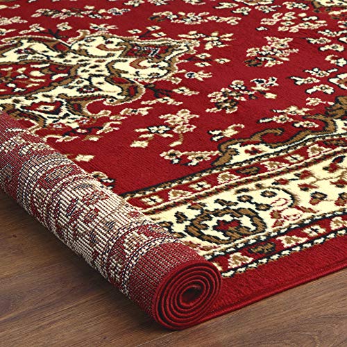 Antep Rugs Kashan King Collection HIMALAYAS Oriental Area Rug Maroon and Beige - Maroon and Beige - 6'7" x 9'