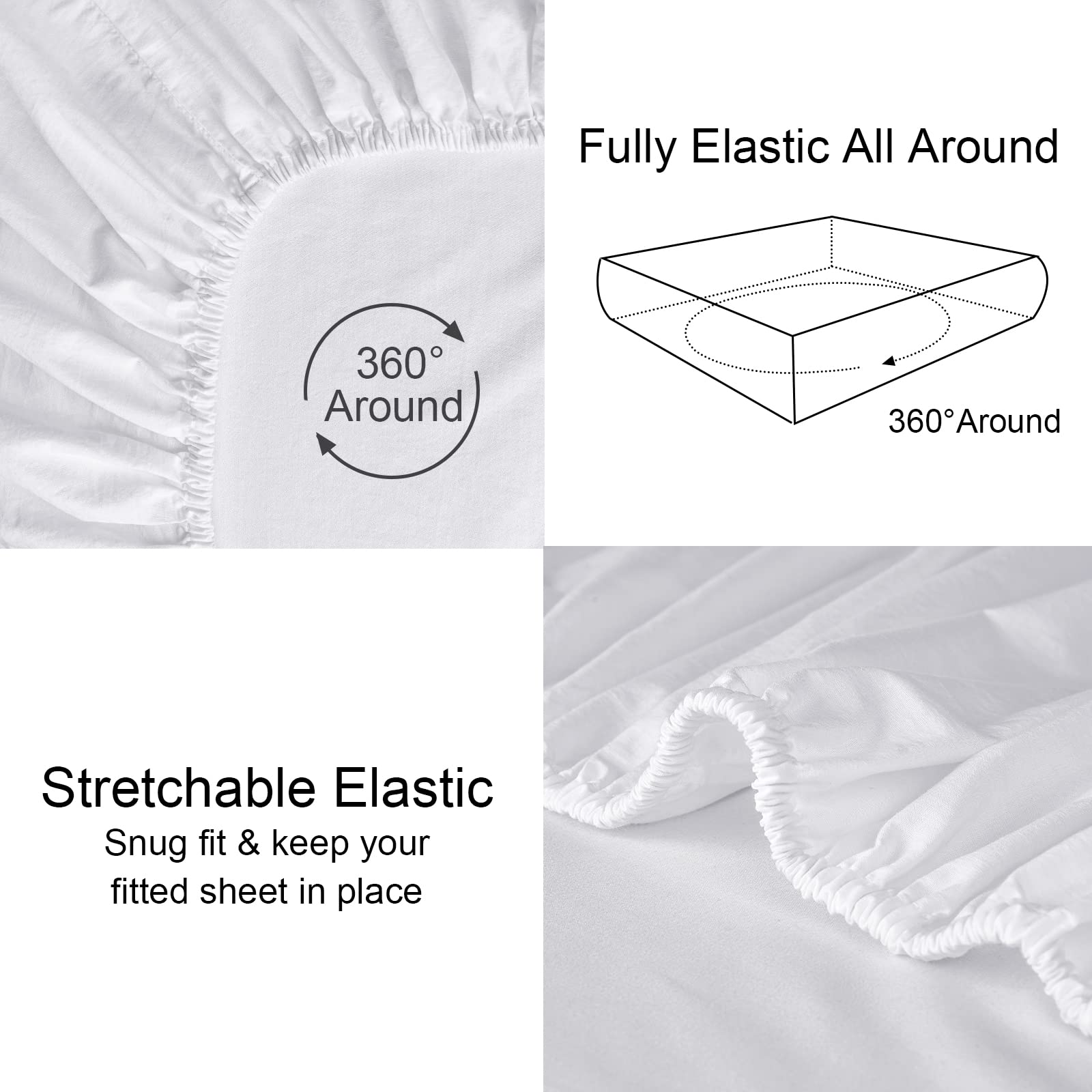 PHF 100% Garment Washed Cotton Fitted Sheet Full Size - Cozy Cloud Soft Linen Like Bottom Sheet Only with Elastic Deep Pockets, Easy Fit Breathable Warm not Shrink,54"x 75",White,No Pillowcase