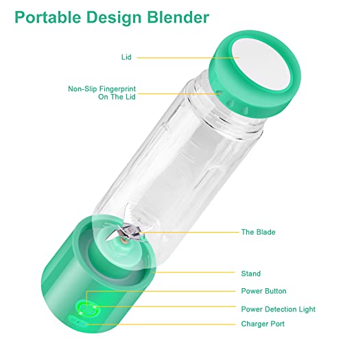 Portable Blender USB Rechargeable, Hotsch Personal Size Blender for Shakes and Smoothies, Strong Cutting Power with Six Blades, 20Oz Juicer Cup for Sports, Travel