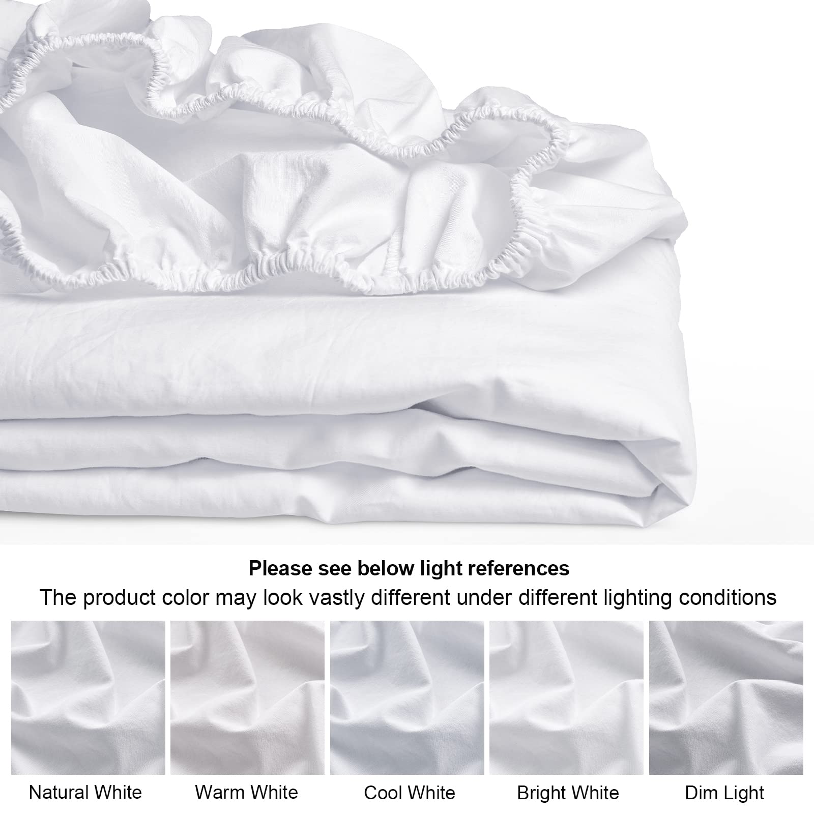 PHF 100% Garment Washed Cotton Fitted Sheet Full Size - Cozy Cloud Soft Linen Like Bottom Sheet Only with Elastic Deep Pockets, Easy Fit Breathable Warm not Shrink,54"x 75",White,No Pillowcase