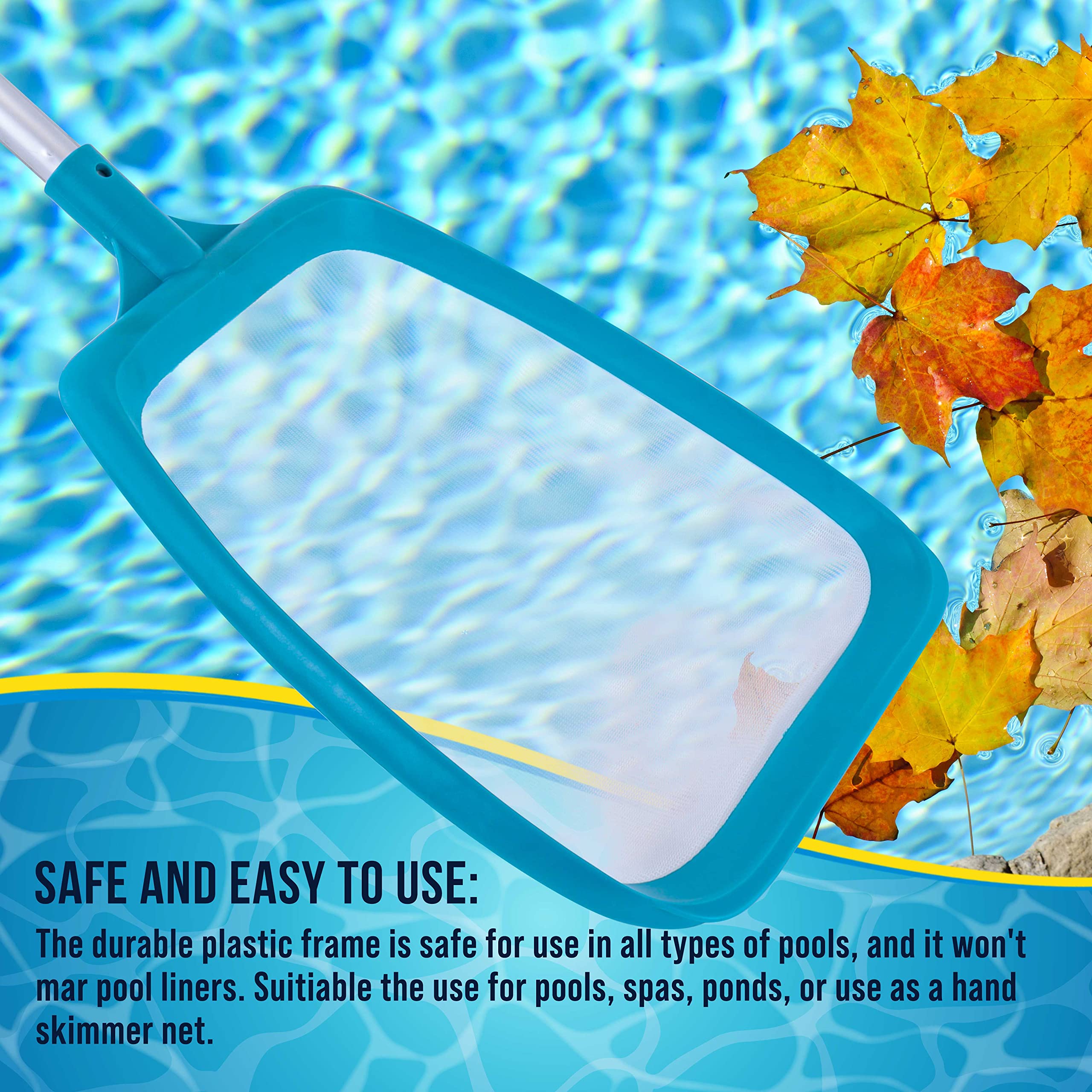 U.S. Pool Supply Professional Spa, Hot Tub, Pool Hand Leaf Skimmer Net with 17" Aluminum Pole - Ultra Fine Mesh Netting, Clean the Finest Debris - Pond, Kid Kiddie Inflatable Pool Cleaning Maintenance