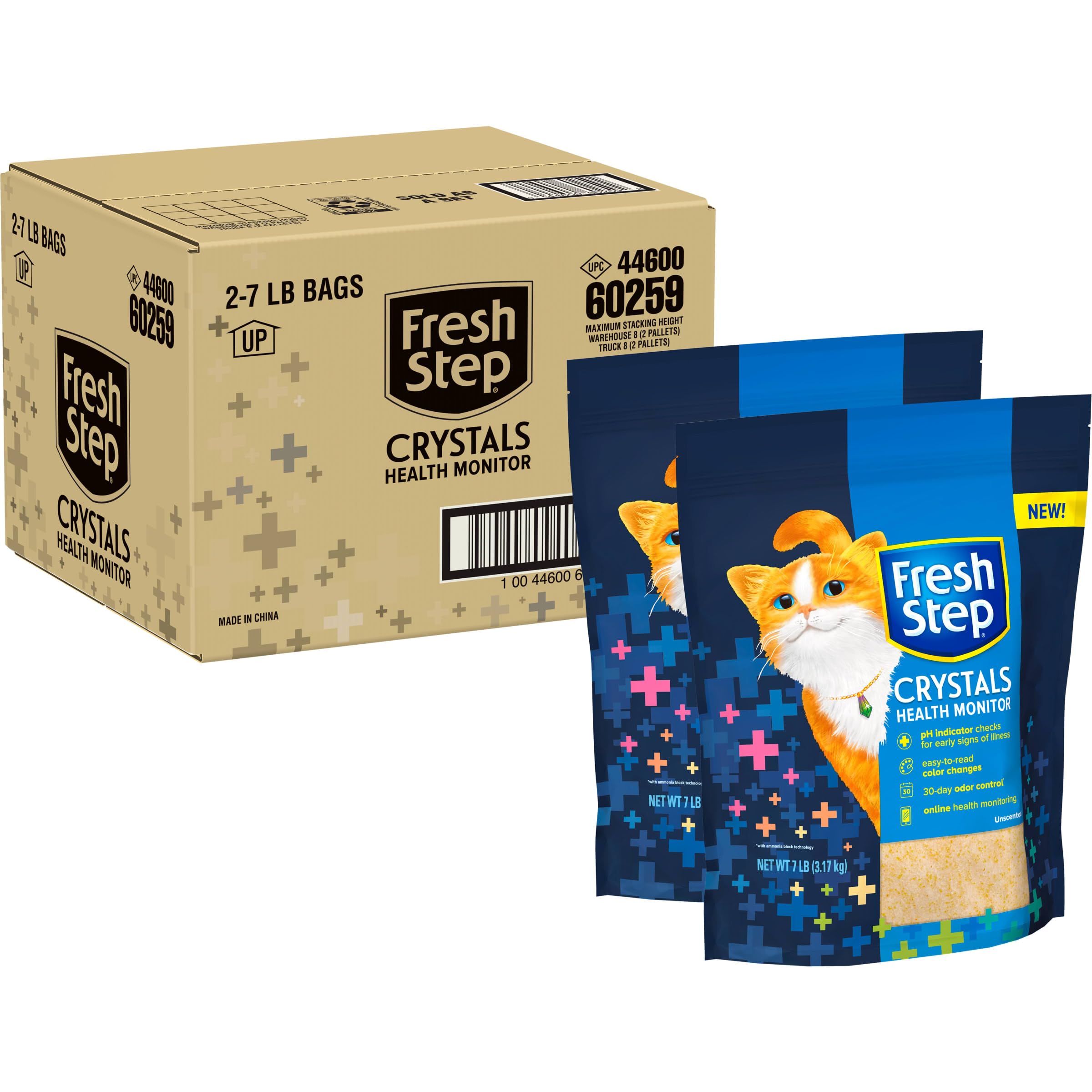 Fresh Step Crystals Health Monitoring Cat Litter, Color-Changing Litter Helps Detect Irregularities in Cat Urine, Controls Odor for 30 Days, 14 lbs. (2 x 7 lb. Bag)