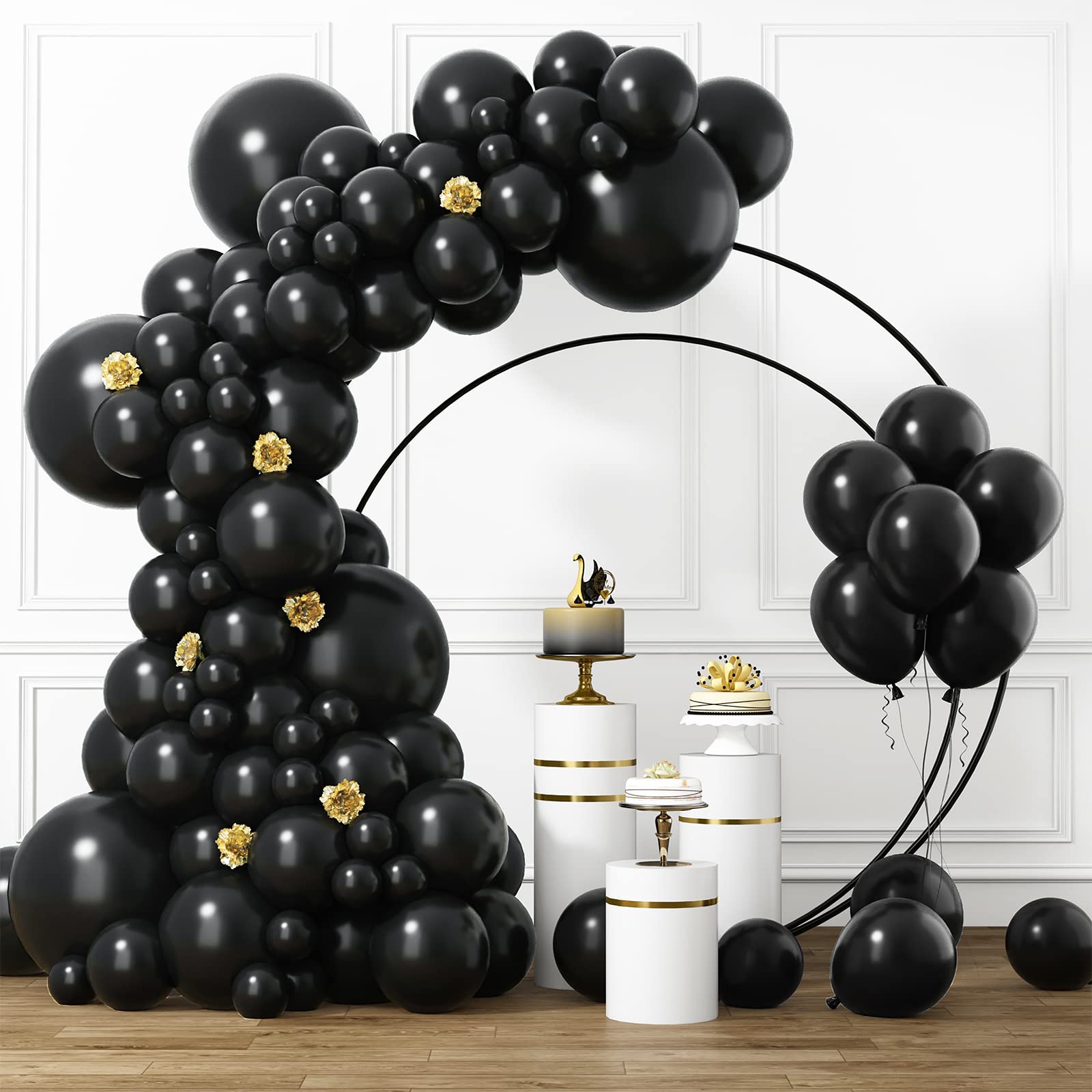 RUBFAC Black Balloons Different Sizes 105pcs 5/10/12/18 Inches for Garland Arch, Premium Party Latex Balloons for Happy New Year Decorations 2024 Birthday Wedding Holiday Balloon Party Decoration