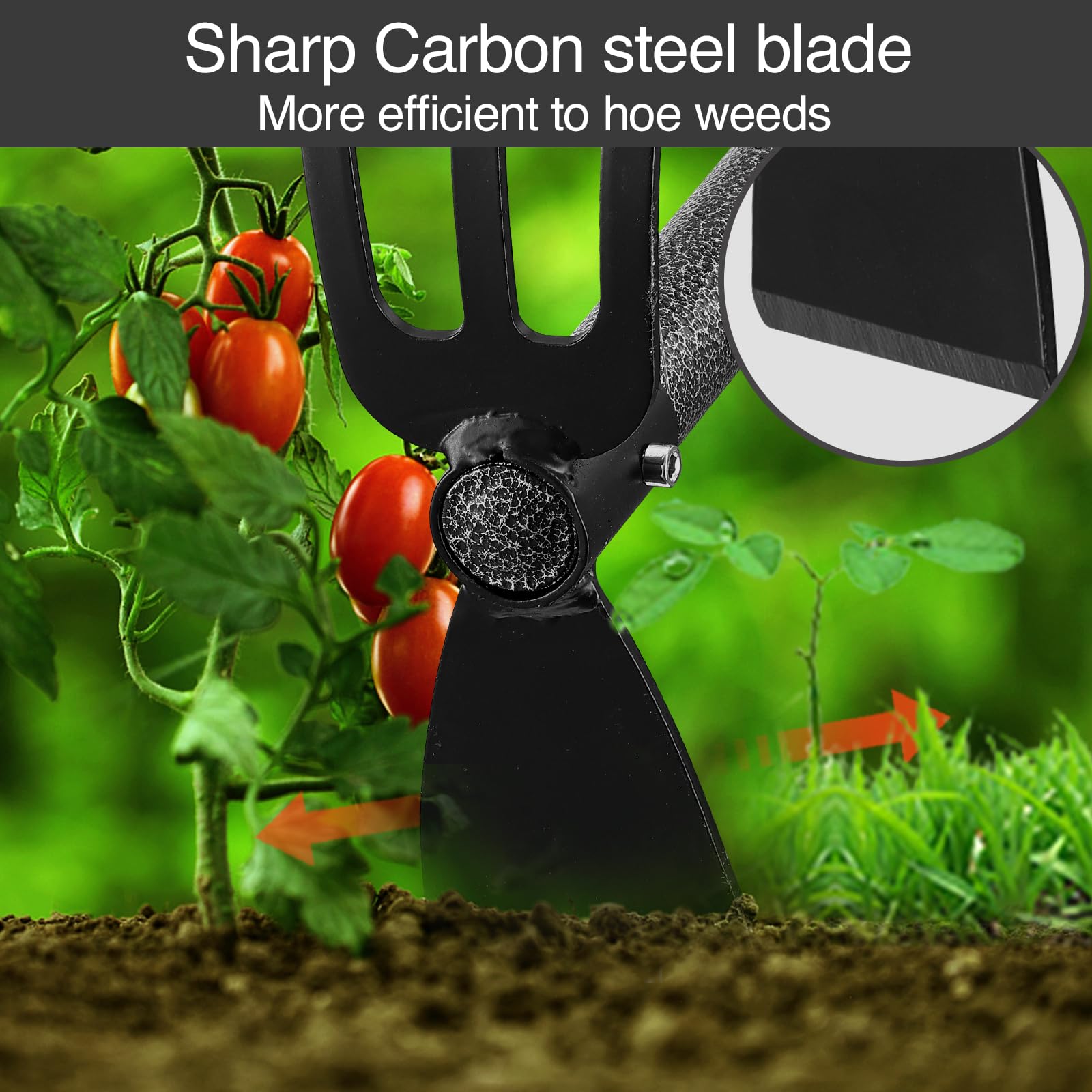 Hoe and Cultivator Gardening Hand Tools, Heavy Duty Stainless Steel Garden Hoe and 3 Fork Hand Tiller for Gardening Weeding Planting with Adjustable Handle 30 inch