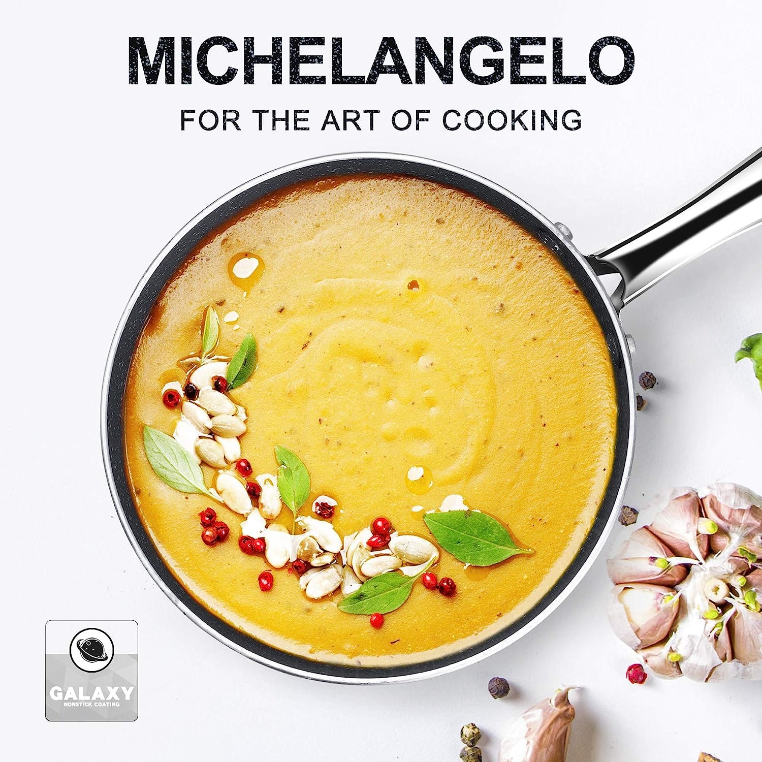 MICHELANGELO Sauce Pan with Lid, 1 Quart Saucepan with Lid Granite, Non Stick Sauce Pan with Stainless Steel Handle, 1 Qt Saucepan with Nonstick Coating, Grey