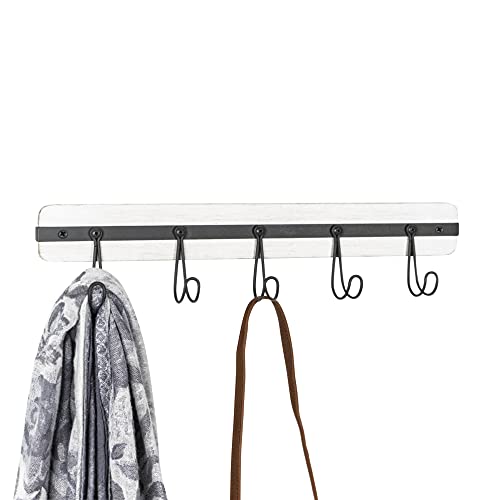 Spectrum Diversified Wall Mount 5-Hook Wood Rack for Entryway Storage and Organization, White Wash/Industrial Gray