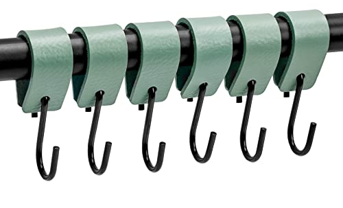 Brute Strength - Multifunctional Leather S-Hooks - Pale Green - 4 Pieces - S Shaped Hooks - Coat Hook - Leather Hooks - Leather s Hooks - Black s Hooks - Kitchen Hooks