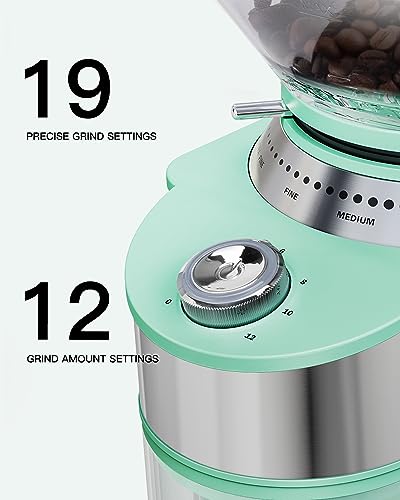 Electric Conical Burr Coffee Grinder, Adjustable Burr Mill with 19 Precise Grind Setting, Stainless Steel Coffee Grinder Electric for Drip, Percolator, French Press, Espresso, Green