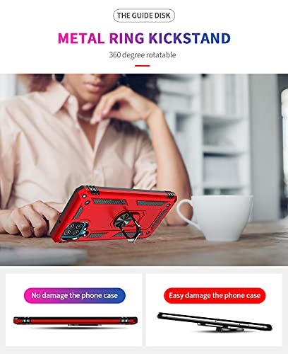 SunRemex Samsung A12 Case，Galaxy A12 Case with Tempered Glass Screen Protector，Kickstand [Military Grade] 16ft.Drop Tested Protective Cover for Samsung Galaxy A12 5G （2021）.(Red)