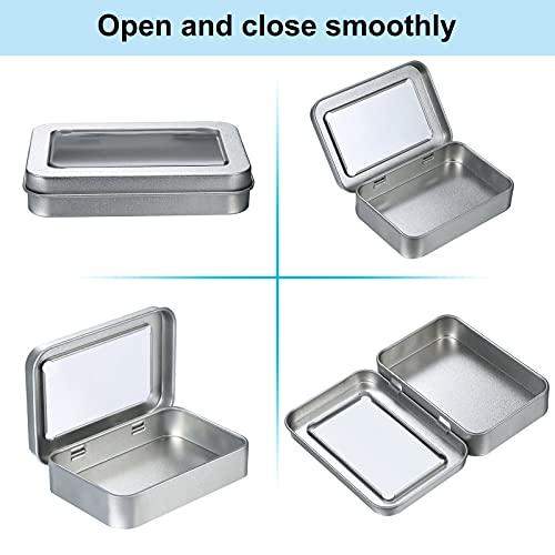 Rectangular Hinged Tins Box Metal Rectangular Empty Container Metal Storage Organizer Tins Small Metal Empty Hinged Tins Mini Portable Box Containers with Clear Window for Candies (24)