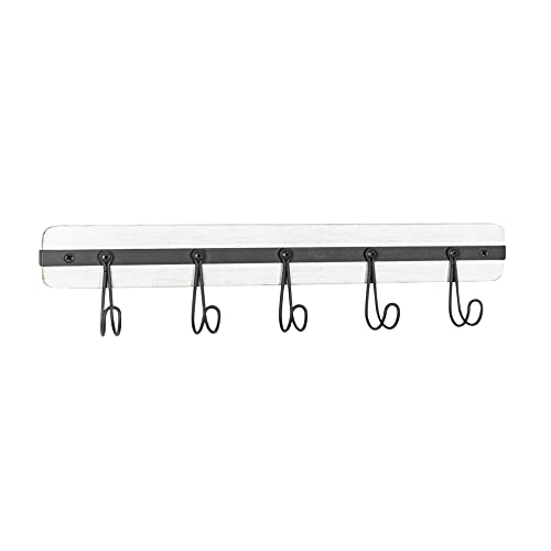 Spectrum Diversified Wall Mount 5-Hook Wood Rack for Entryway Storage and Organization, White Wash/Industrial Gray