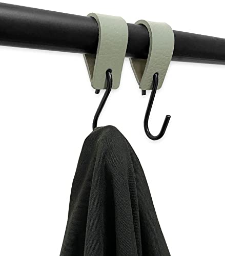 Brute Strength - Multifunctional Leather S-Hooks - Pale Green - 4 Pieces - S Shaped Hooks - Coat Hook - Leather Hooks - Leather s Hooks - Black s Hooks - Kitchen Hooks
