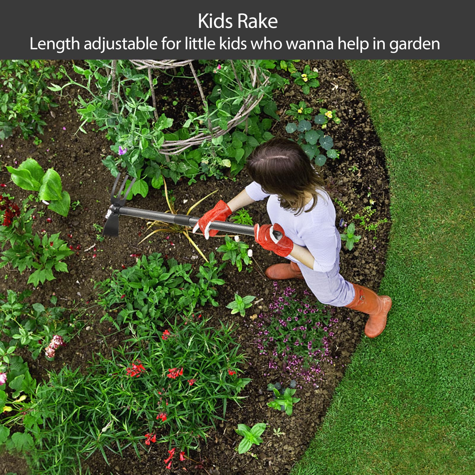 Hoe and Cultivator Gardening Hand Tools, Heavy Duty Stainless Steel Garden Hoe and 3 Fork Hand Tiller for Gardening Weeding Planting with Adjustable Handle 30 inch