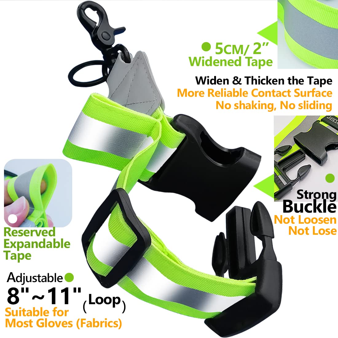 High Visibility Glove Clips - 2" W Adjustable Glove Clips for work Glove Holder Clip Firefighter Glove Strap w/Reflective Tape Glove Clips for Construction & Firefighter Gear Firefighter Accessories