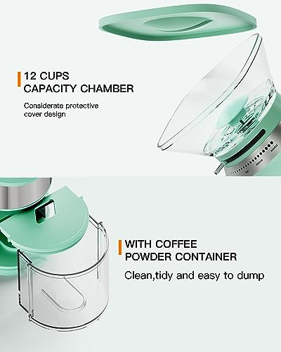 Electric Conical Burr Coffee Grinder, Adjustable Burr Mill with 19 Precise Grind Setting, Stainless Steel Coffee Grinder Electric for Drip, Percolator, French Press, Espresso, Green