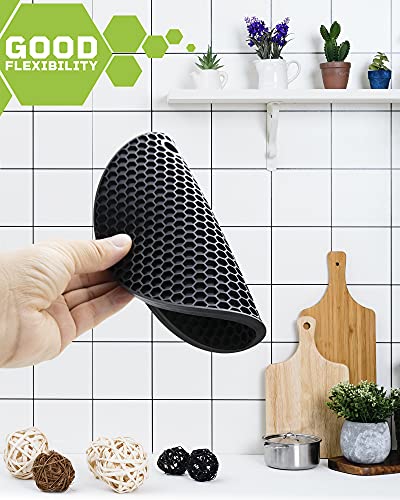 Wapodeai 2pcs Silicone Trivets Mat for Hot Pots and Pans, Premium Multipurpose Hot Pads Pot Holders, Tabletop Kitchen Trivet Mats Anti-Skid and High Temperature Resistance. (Black)