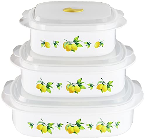 Reston Lloyd Cookware & Storage, Adjustable Vent on Lids Microwavable Cookware/Storage Set, Multiple Sizes, Fresh Lemons