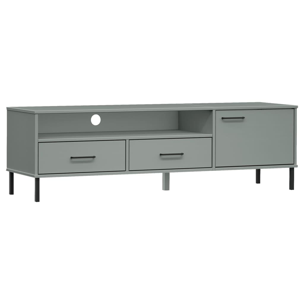 vidaXL TV Stand, TV Unit for Living Room, Sideboard with Metal Legs, Media Unit Cupboard, TV Table, Industrial, Gray Solid Wood Pine Oslo