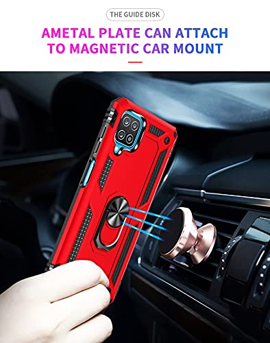 SunRemex Samsung A12 Case，Galaxy A12 Case with Tempered Glass Screen Protector，Kickstand [Military Grade] 16ft.Drop Tested Protective Cover for Samsung Galaxy A12 5G （2021）.(Red)