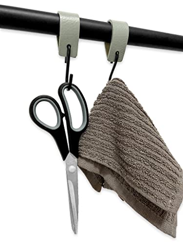Brute Strength - Multifunctional Leather S-Hooks - Pale Green - 4 Pieces - S Shaped Hooks - Coat Hook - Leather Hooks - Leather s Hooks - Black s Hooks - Kitchen Hooks