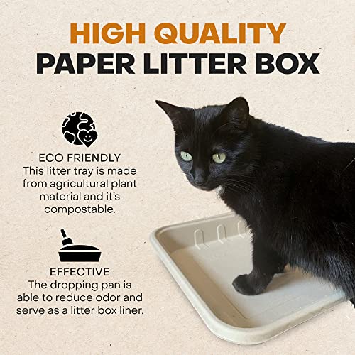 Emerging Green - Disposable Litter Box, Earth-Friendly Litter Pan, Mobile Rabbit and Cat Litter Tray, Cat Travel Must-Have with 1 Reusable Plastic Cover, Set of 5 Litter Boxes, 16.5 x 12.5 x 2 inches
