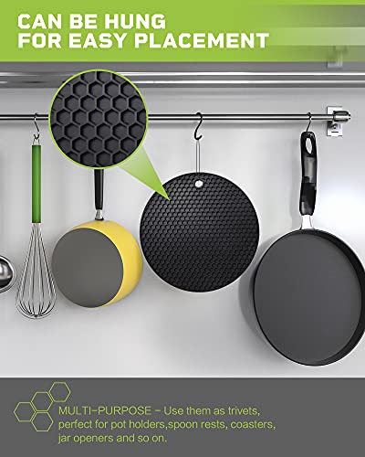 Wapodeai 2pcs Silicone Trivets Mat for Hot Pots and Pans, Premium Multipurpose Hot Pads Pot Holders, Tabletop Kitchen Trivet Mats Anti-Skid and High Temperature Resistance. (Black)