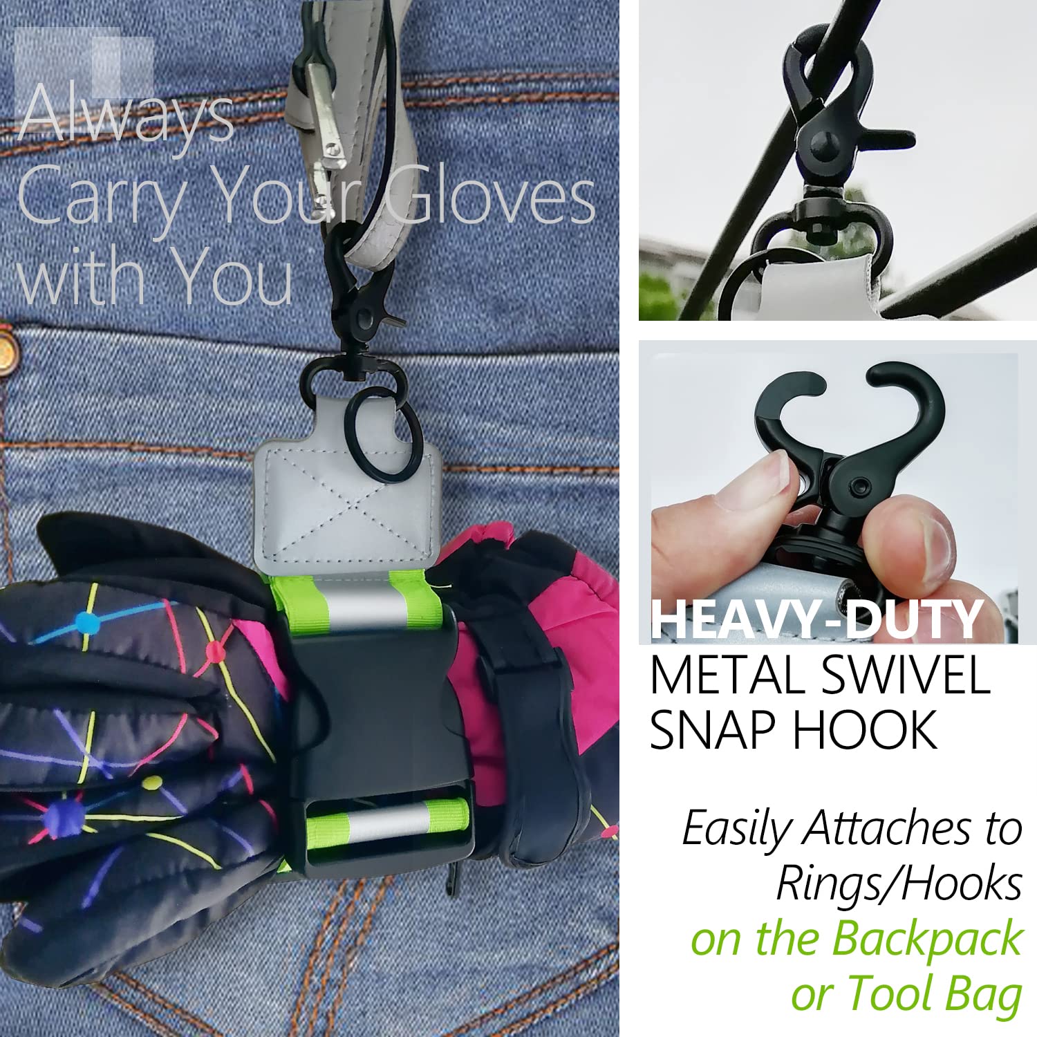 High Visibility Glove Clips - 2" W Adjustable Glove Clips for work Glove Holder Clip Firefighter Glove Strap w/Reflective Tape Glove Clips for Construction & Firefighter Gear Firefighter Accessories