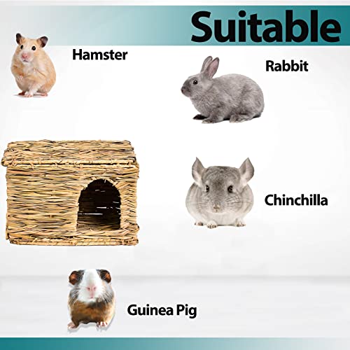 HERCOCCI Extra Large Grass House for Rabbit, Foldable & Comfortable - Small Animal Hut Play Hideaway Bed Hay Mat Chew Toy for Bunny Guinea Pig Hamster Chinchilla (1 Pack)