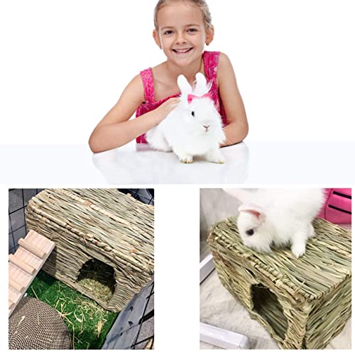 HERCOCCI Extra Large Grass House for Rabbit, Foldable & Comfortable - Small Animal Hut Play Hideaway Bed Hay Mat Chew Toy for Bunny Guinea Pig Hamster Chinchilla (1 Pack)