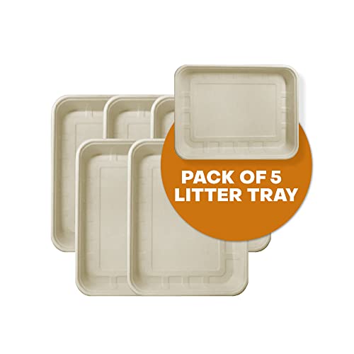 Emerging Green - Disposable Litter Box, Earth-Friendly Litter Pan, Mobile Rabbit and Cat Litter Tray, Cat Travel Must-Have with 1 Reusable Plastic Cover, Set of 5 Litter Boxes, 16.5 x 12.5 x 2 inches