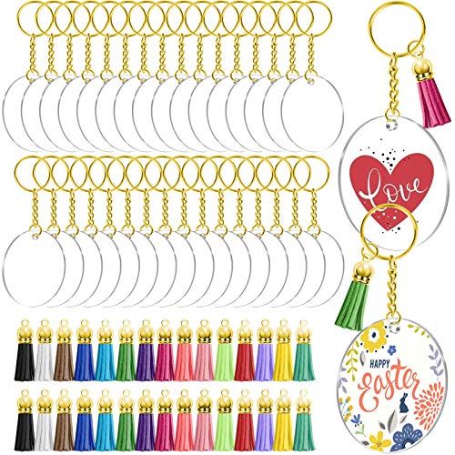 Acrylic Keychain Blanks, Audab 120pcs Blank Keychains for Vinyl Kit Including 30pcs Acrylic Discs, 30pcs keychain Tassels, 30pcs Gold Key chain Rings and 30pcs Jump Rings for DIY Keychain, Vinyl Craft