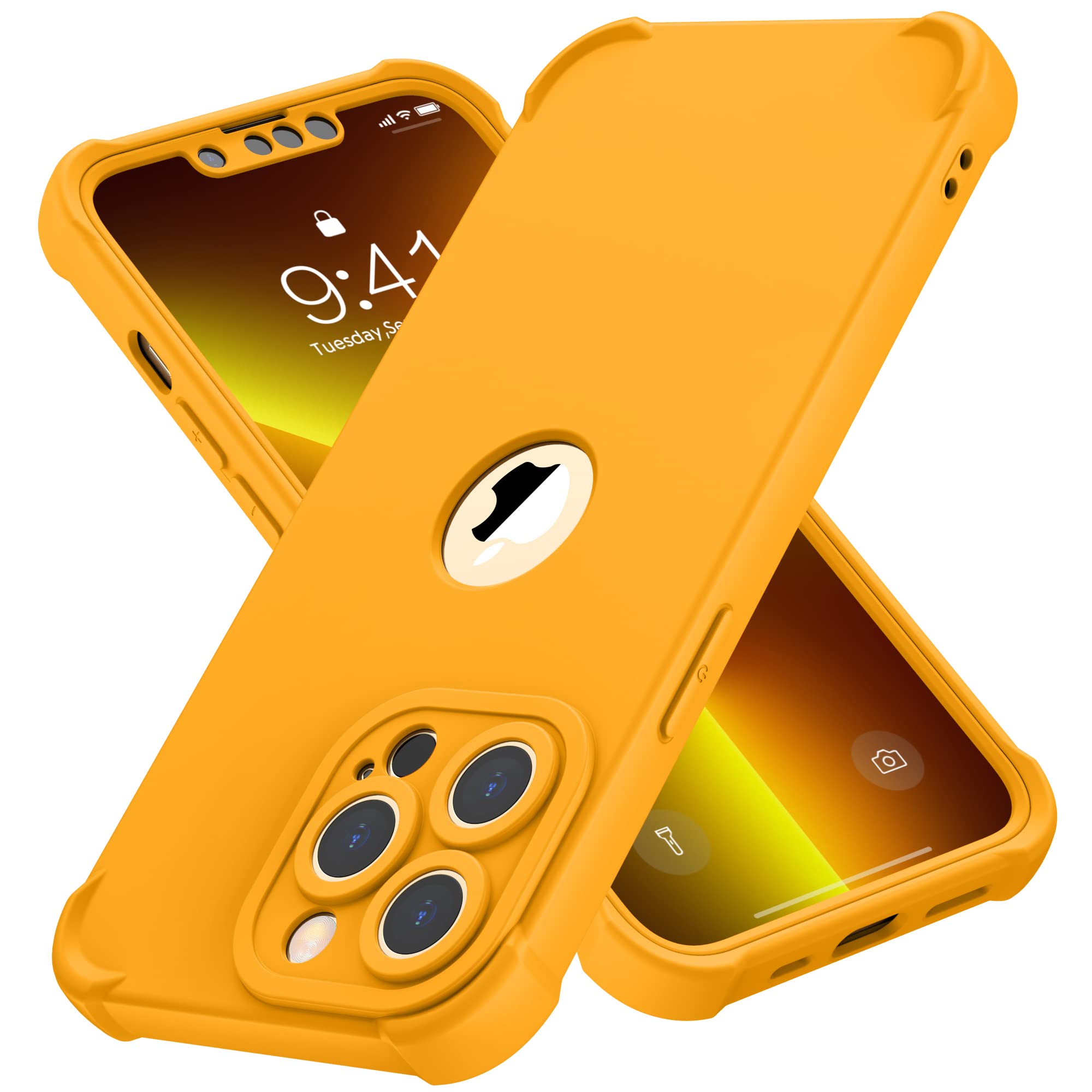 ORETECH for iPhone 13 Pro Max Case, with [2 x Screen Protectors] [15 Ft Military Grade Drop Test] [Camera Protection] 360° Shockproof Slim Thin Phone Case for iPhone 13 Pro Max Cover 6.7" - Yellow