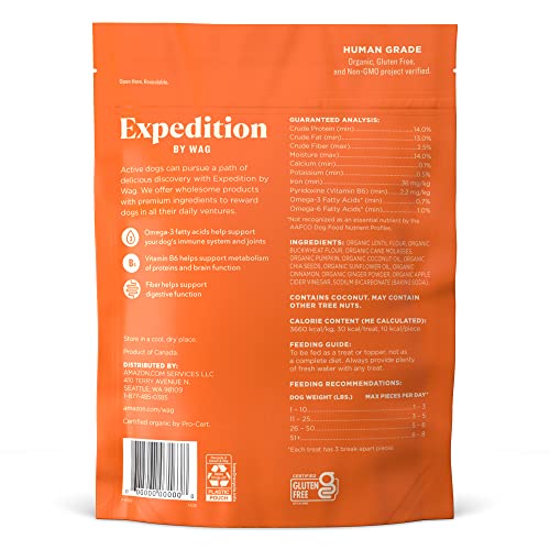 Amazon Brand - Wag Expedition Human Grade Organic Biscuits Dog Treats, Non-GMO, Gluten Free, Pumpkin & Chia Seed, 10oz