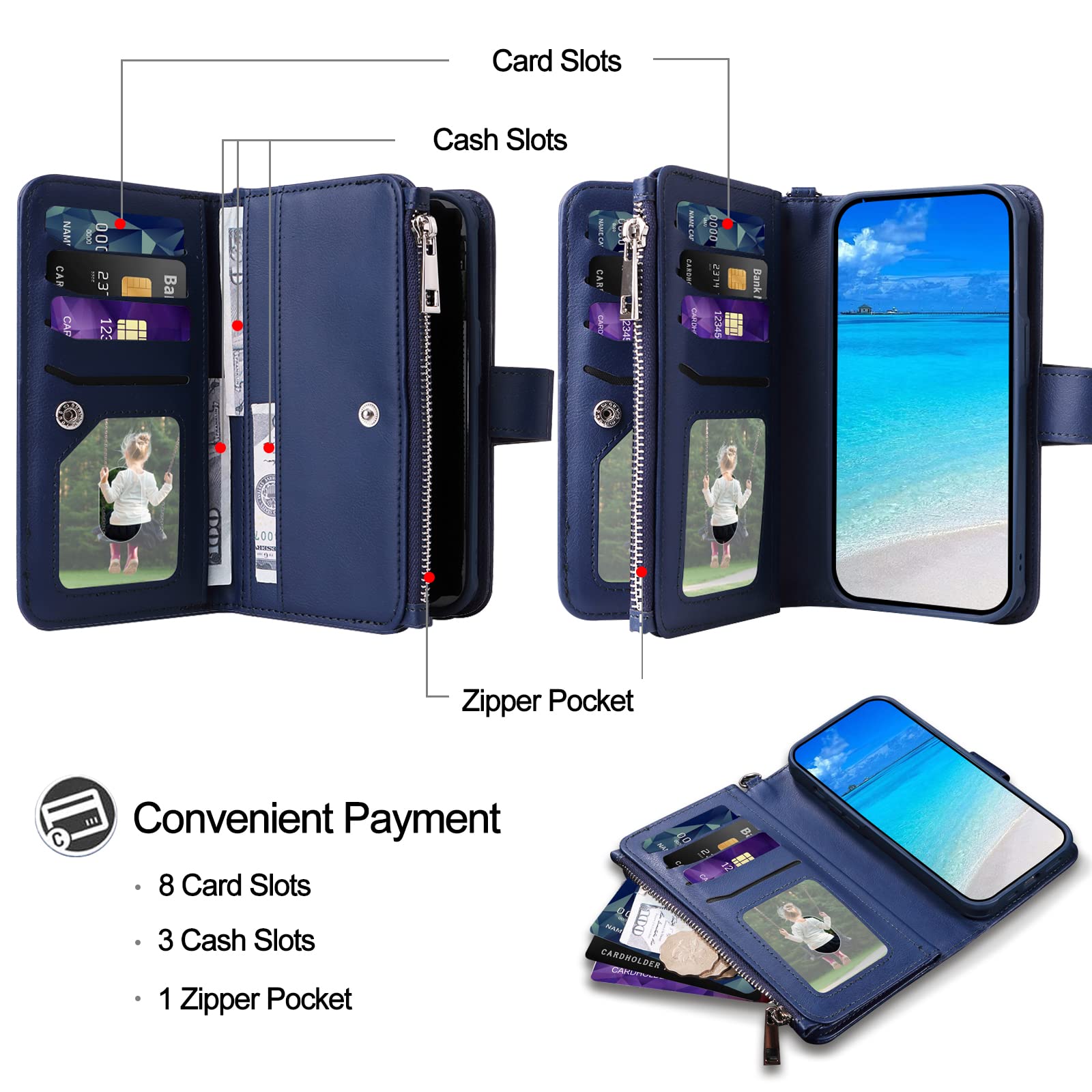 JZASES Case for Galaxy S21 Ultra, 2 in 1 Magnetic Detachable Wallet Case, PU Leather Phone Case Cover with Card Holder for Samsung Galaxy S21 Ultra, Blue