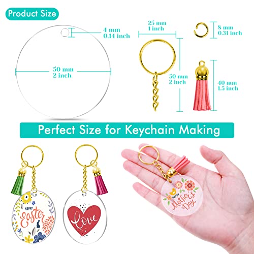 Acrylic Keychain Blanks, Audab 120pcs Blank Keychains for Vinyl Kit Including 30pcs Acrylic Discs, 30pcs keychain Tassels, 30pcs Gold Key chain Rings and 30pcs Jump Rings for DIY Keychain, Vinyl Craft