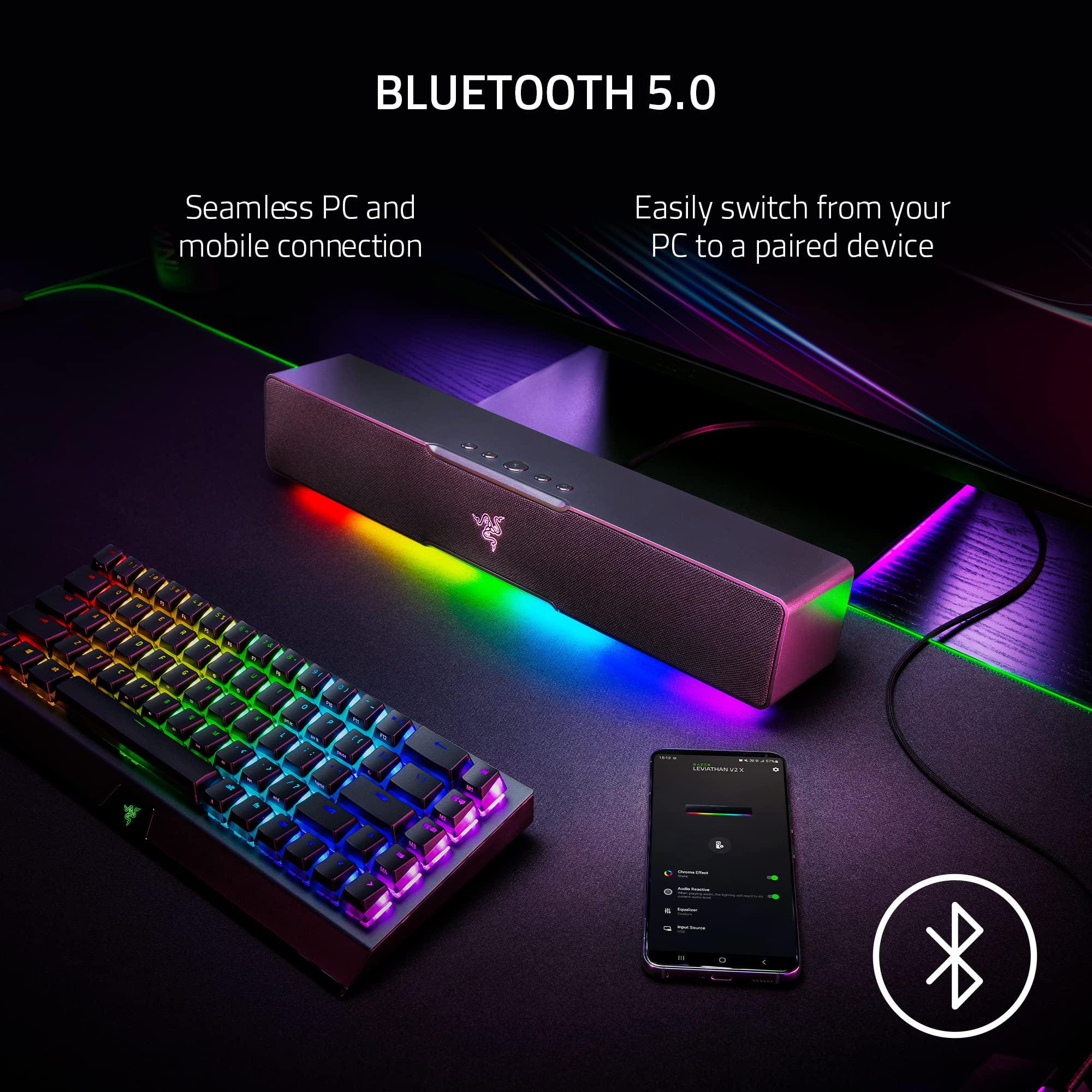 Razer Leviathan V2 X: PC Soundbar with Full-Range Drivers , USB Type C Power and Audio Delivery, Bluetooth 5.0 (Renewed)