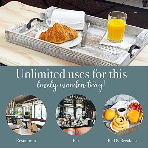 Rustic Serving Tray with Extra Long Handle, Decoration Tray, Bed Tray(set of 2)Large 20 x 14 x 2'' -Small 16 x 11 x 2'' Dinner Romantic Breakfast on Bed for your Partner, Home decor, Coffee Table Tray