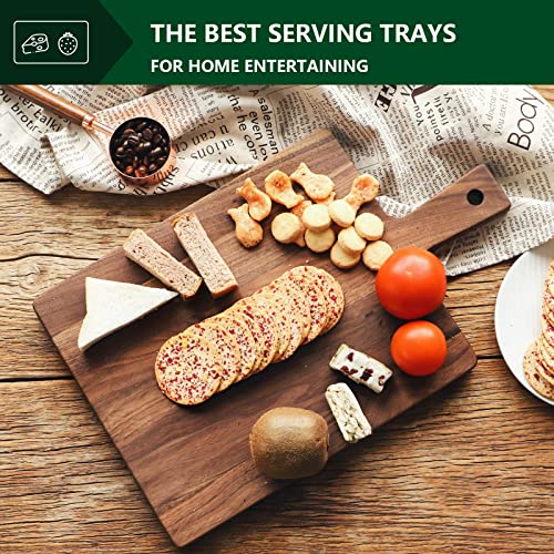 VANDROOP Walnut Cutting Board with Handle, Hanging Wood Cutting Board/Butcher Board/Cheese Bread Board/Cooked Food Board Kitchen,16" x 10" x 0.8" Square Cutting Board,Charcuterie Boards