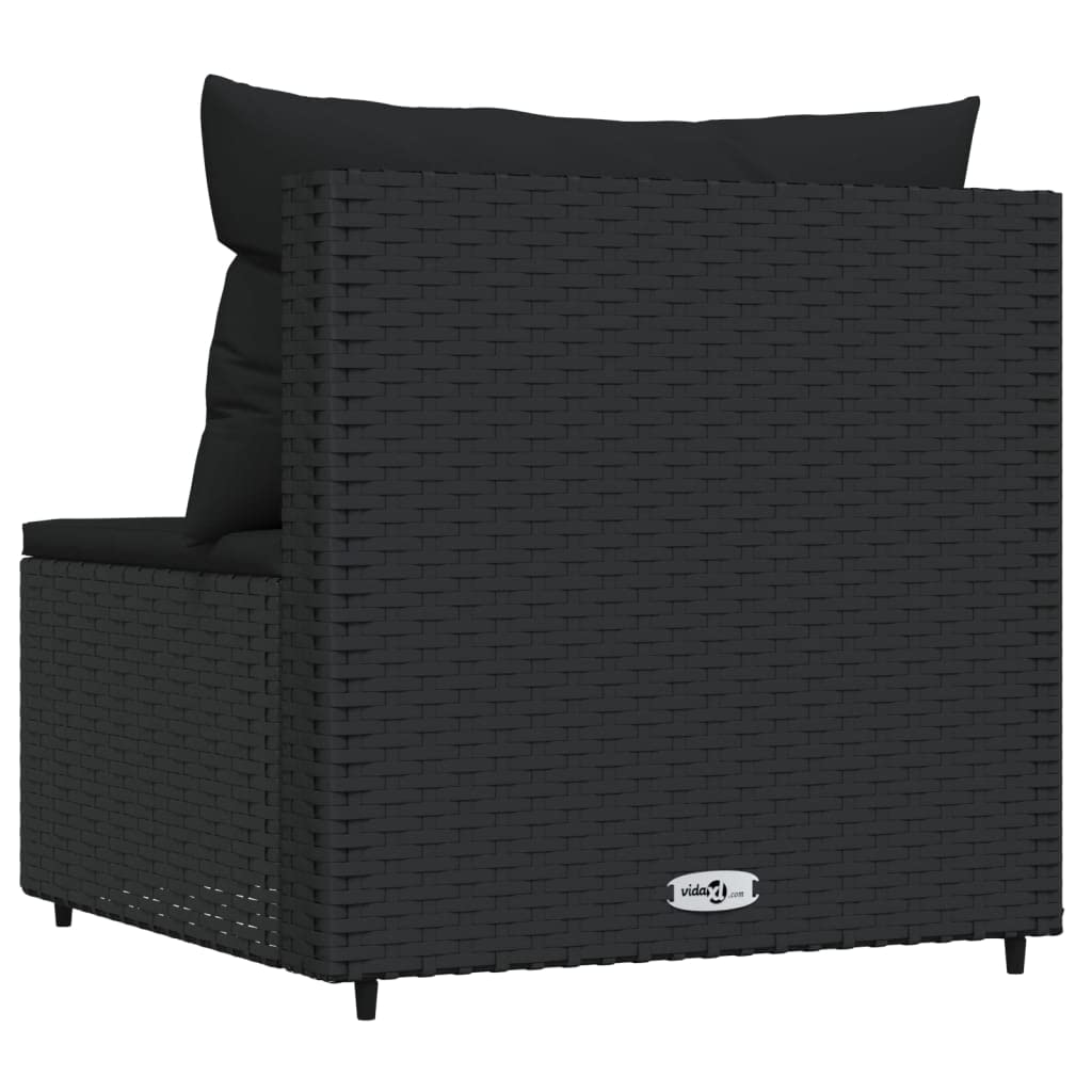 vidaXL Patio Middle Sofa with Cushions, Weather-Resistant Black Poly Rattan Material, Flexible Modular Design, Comfortable Outdoor Seating Solution, Complete with Installation Manual