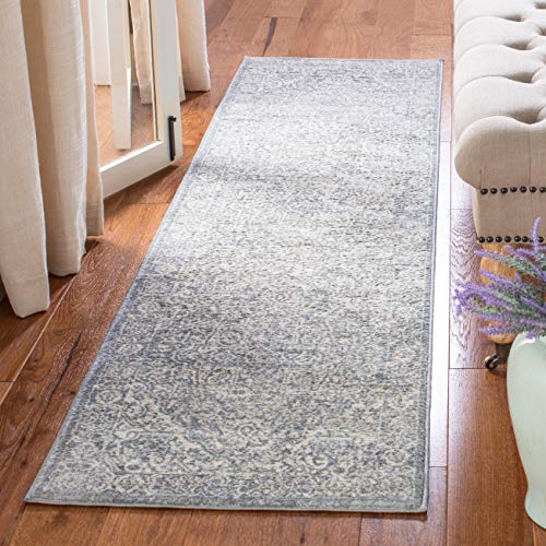 SAFAVIEH Brentwood Collection Runner Rug - 2' x 12', Light Grey & Ivory, Medallion Distressed Design, Non-Shedding & Easy Care, Ideal for High Traffic Areas in Living Room, Bedroom (BNT832F)