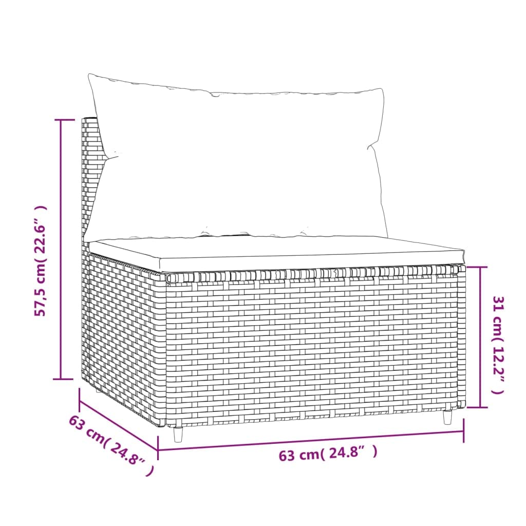 vidaXL Patio Middle Sofa with Cushions, Weather-Resistant Black Poly Rattan Material, Flexible Modular Design, Comfortable Outdoor Seating Solution, Complete with Installation Manual