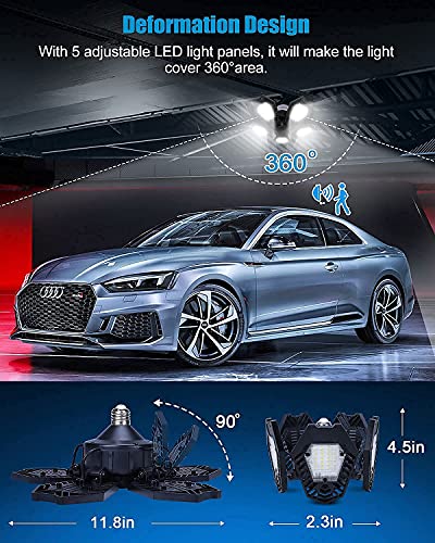 Motion Sensor Garage Light, 150W Deformable LED Garage Light, Super Bright 15000LM Garage Lights with Motion, Ultra Bright Garage Lights Motion Activated LED Shop Light for Garage, Workshop, Basement