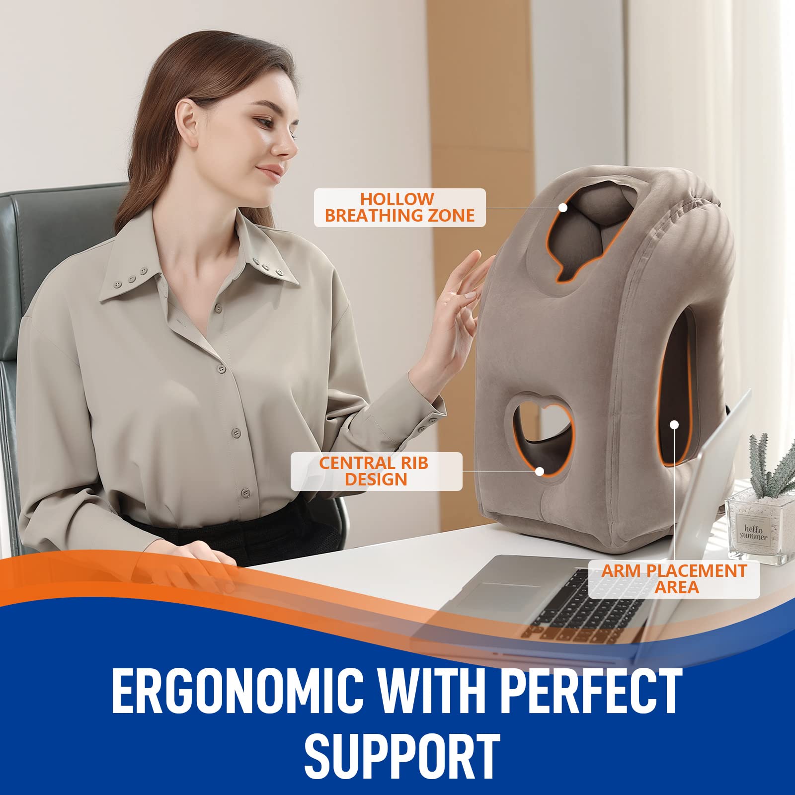 KINSCO Inflatable Travel Pillow,Airplane Neck Pillow for Airplane, Train, car Backseat, Office Lunch Break, Provides You a Comfortable Sleeping Environment. Portable Drawstring Bag (Gray)