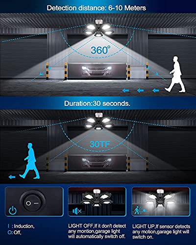 Motion Sensor Garage Light, 150W Deformable LED Garage Light, Super Bright 15000LM Garage Lights with Motion, Ultra Bright Garage Lights Motion Activated LED Shop Light for Garage, Workshop, Basement