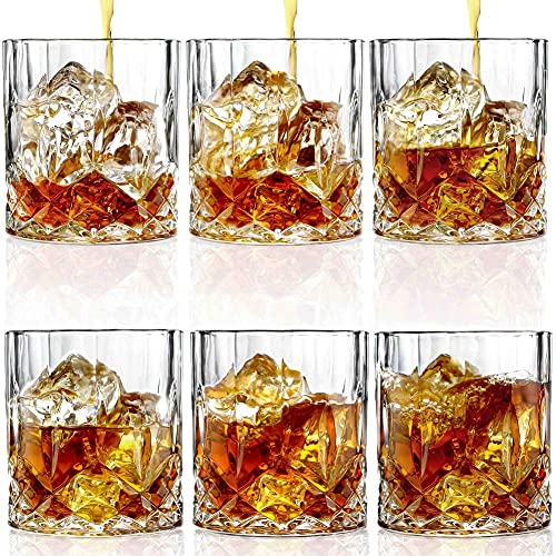 ELIDOMC Lead Free Crystal Whiskey Glasses, 11 Oz Unique Bourbon Glass, Ultra-Clarity Double Old Fashioned Glasses (Set of 6)