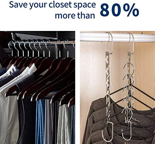 HXcomet Magic Hangers, 6 Pcs Multifunctional Space Saving Closet Clothing Hangers Organizer with Updated Hook for Clothes Trouser Coat Portable Durable