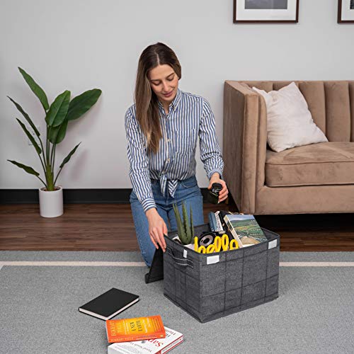 VENO 4 Pack Large Collapsible Storage Bin with Lid, Decorative Box, Cube, Organizer, Container for Home Office Shelf Closet Toys Clothes Sundries, Reusable and Sustainable (BLK/WIN - Set of 4)