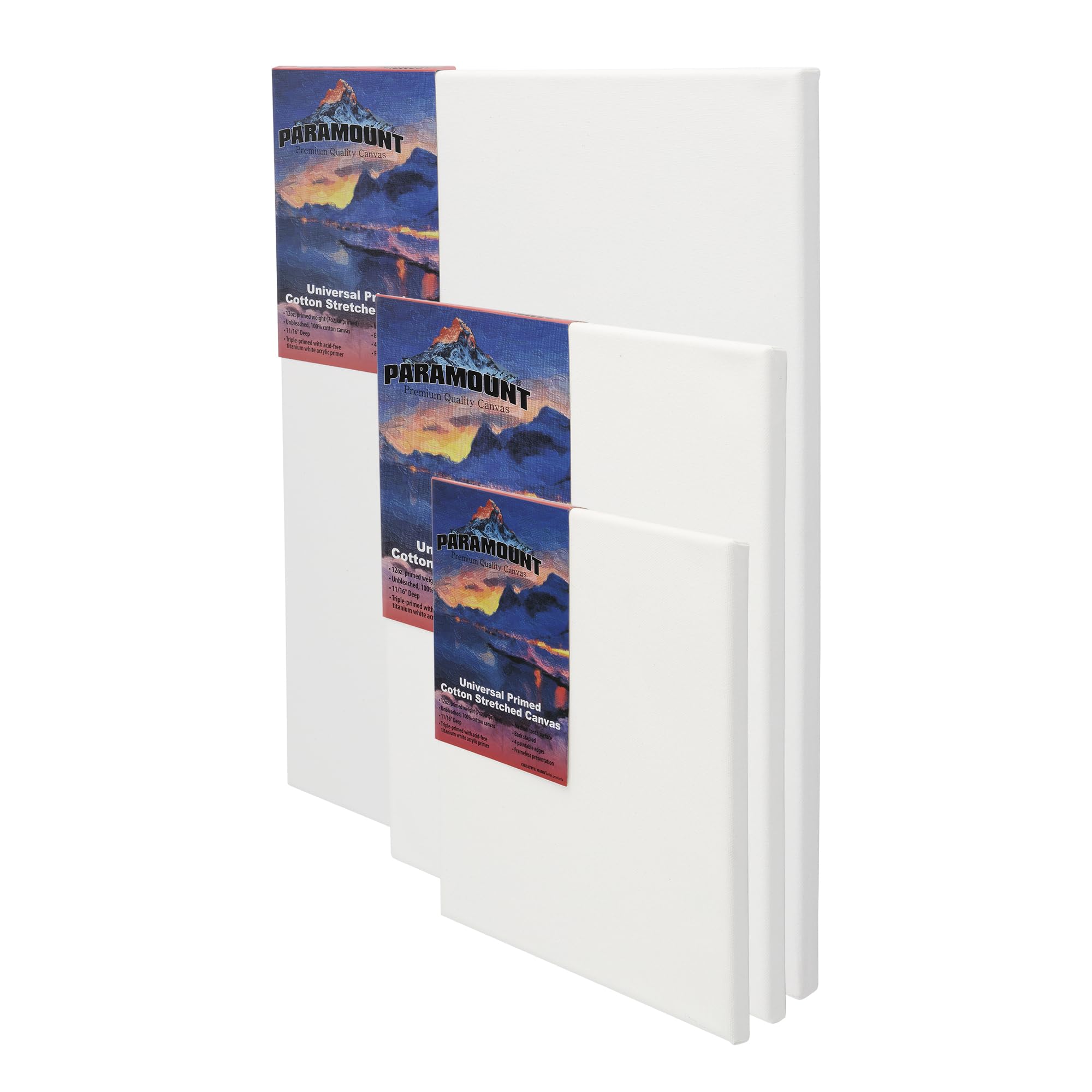 Paramount Pre-Stretched Canvas for Painting- 2-Pack, 8x10" Triple Primed White Canvases- 11/16" Deep, 100% Cotton Stretched Canvas for All Media, Medium Tooth, Back-Stapled, 12oz Primed Weight