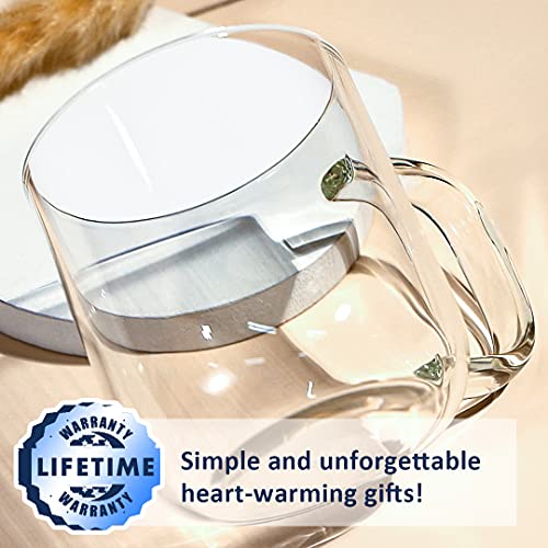 Aquach Glass Mugs 16 oz Set of 2, Large Clear Glass Cup with Handle for Hot/Cold Coffee Tea Beverage, Thicker Quality
