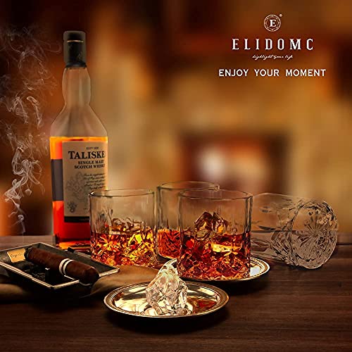 ELIDOMC Lead Free Crystal Whiskey Glasses, 11 Oz Unique Bourbon Glass, Ultra-Clarity Double Old Fashioned Glasses (Set of 6)